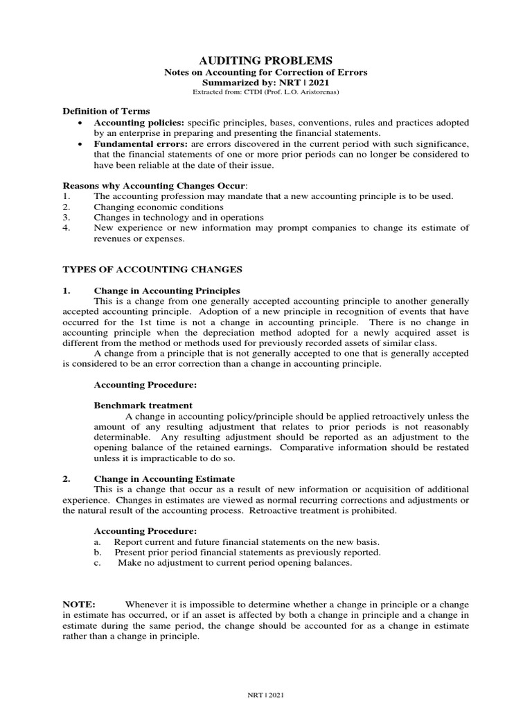 Notes In Auditing Problems Correction Of Errors Pdf Accounting Income Statement