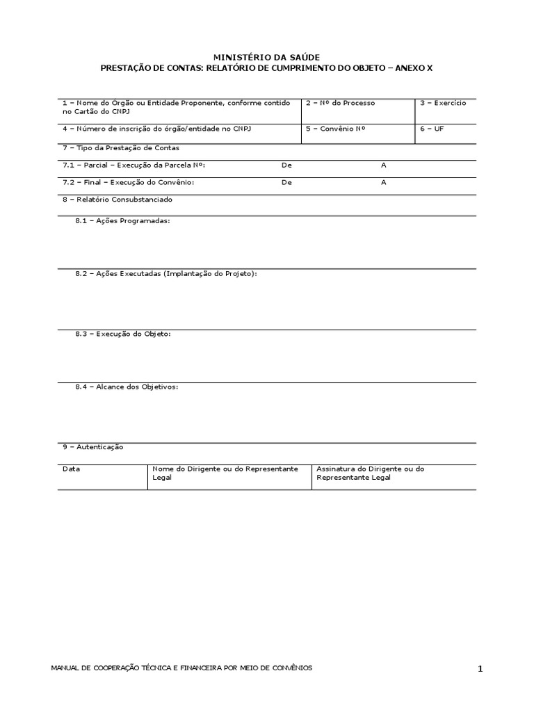 Relatório de Cumprimento Do Objeto ¿ Anexo X | PDF