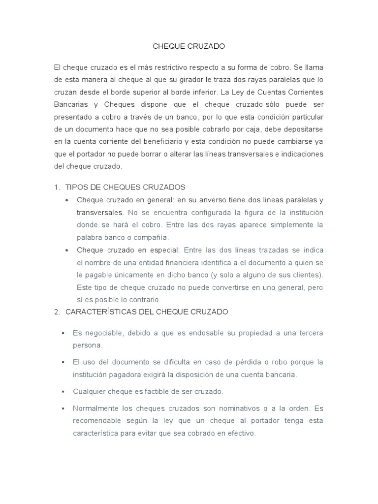 Cheque Cruzado: Guía Completa | PDF | Cheque | Bancos