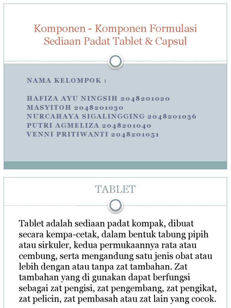Kel 2 Komponen-Komponen Tablet Dan Kapsul | PDF