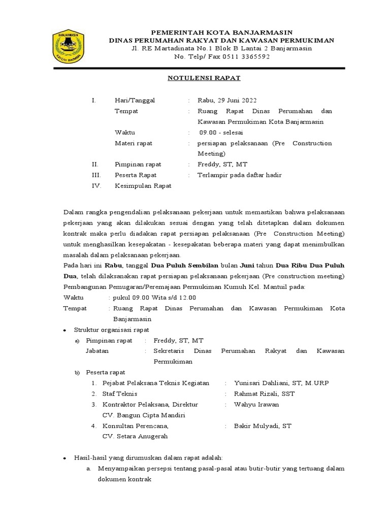 Notulensi Rapat PCM | PDF