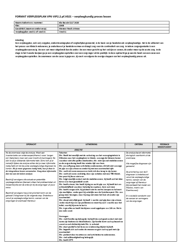 Verpleegplan 1 S2P4 | PDF