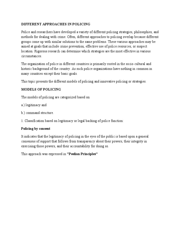 Different Approaches to Policing Strategies | PDF | Police ...