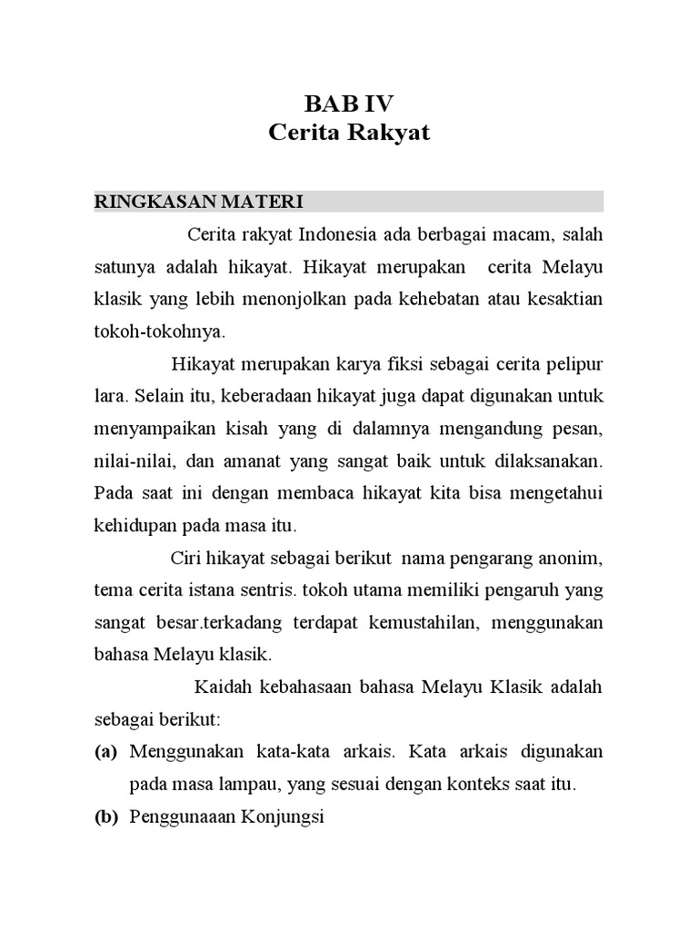 Bab 4 Teks Cerita Rakyat | PDF