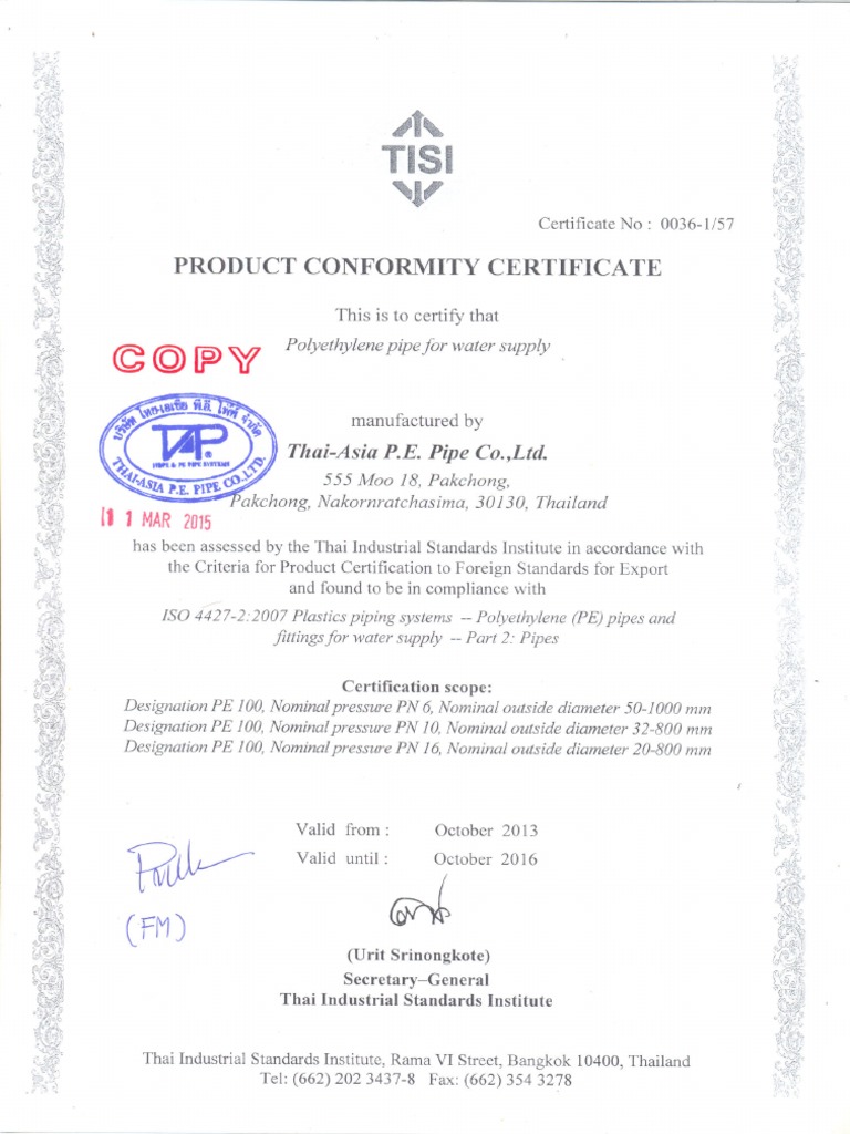 TAP - TIS Standard Refer Cer ISO 4427 | PDF