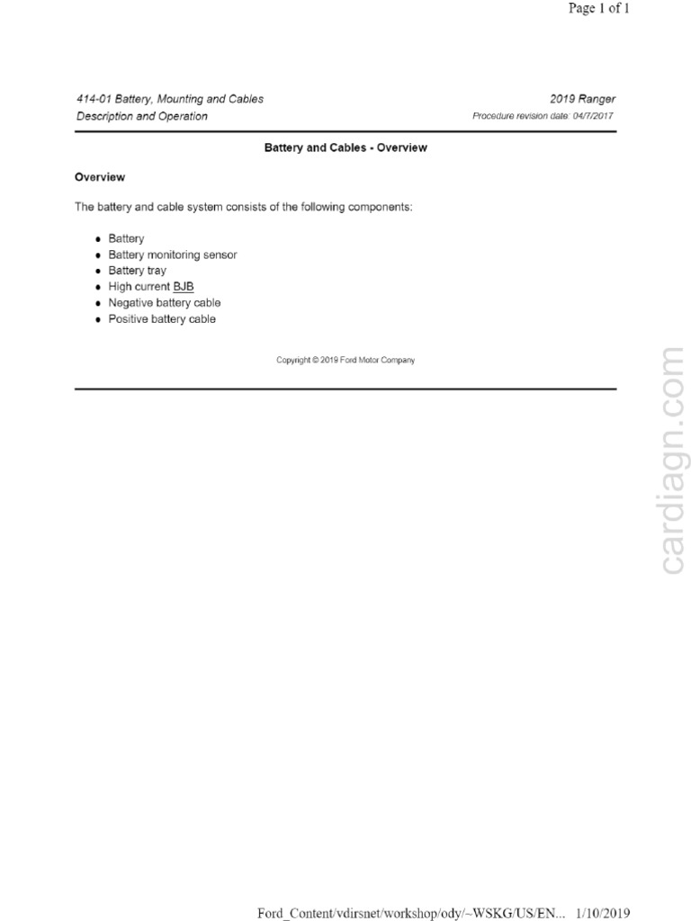 2019 Ranger - Battery, Mounting and Cables - Get Free | PDF