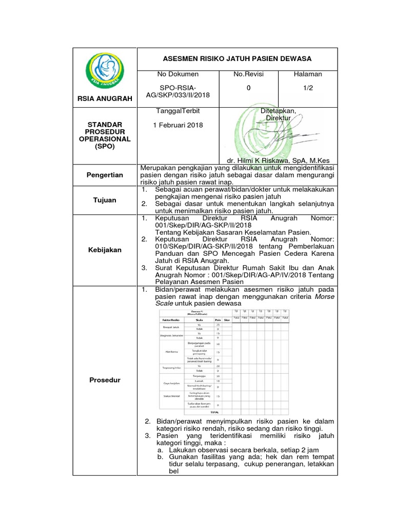 Asesmen Risiko Jatuh Pasien Dewasa | PDF