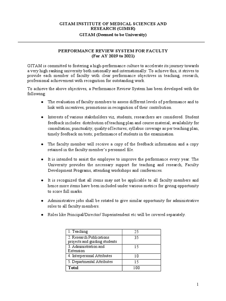 GIMSR PRS Policy Document - AY 2019-2021 | PDF | Performance Appraisal ...