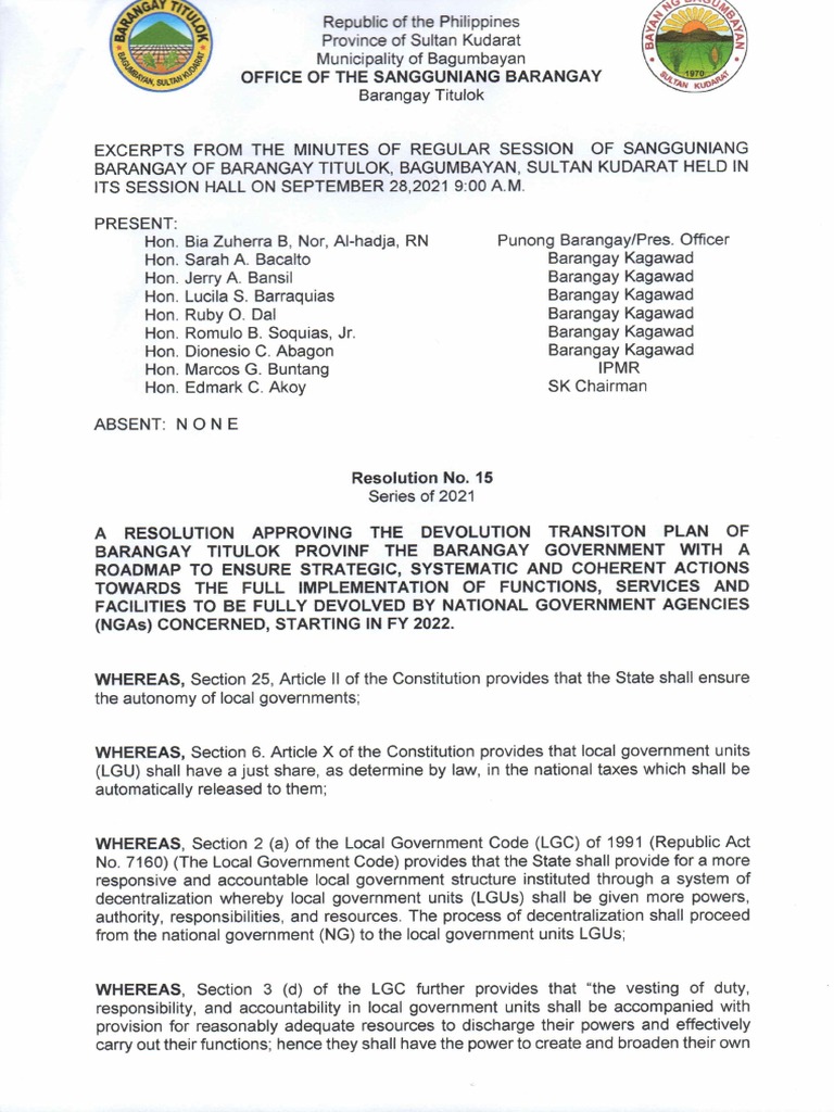Sanggunian Barangay Resolution | PDF