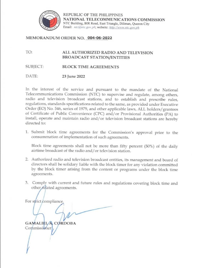 NTC Memo | PDF