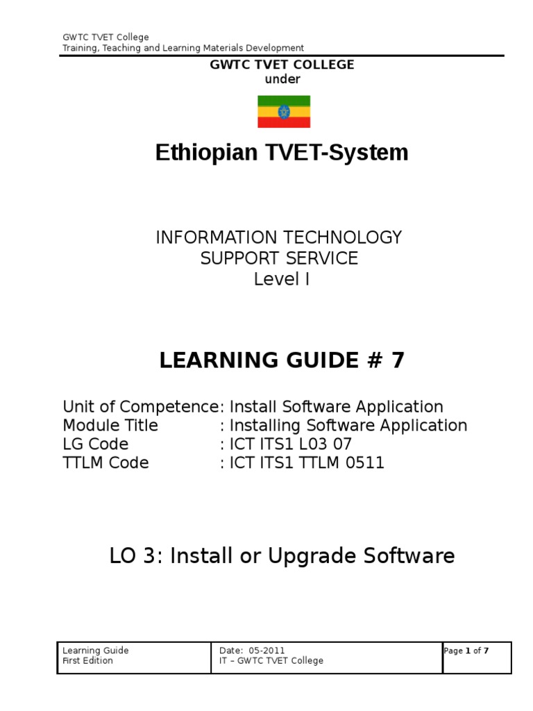 Ethiopian TVET-System: Learning Guide # 7 | PDF | Installation ...