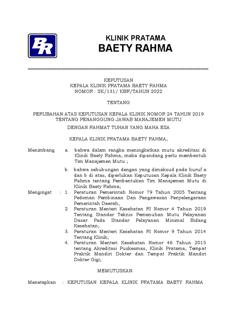 Tim Manajemen Mutu Klinik | PDF