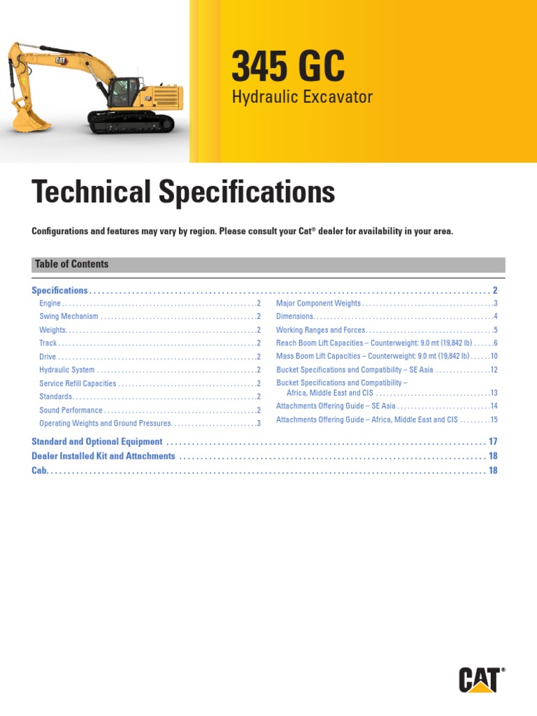 Cat Exca 345 GC | PDF | Horsepower | Elevator