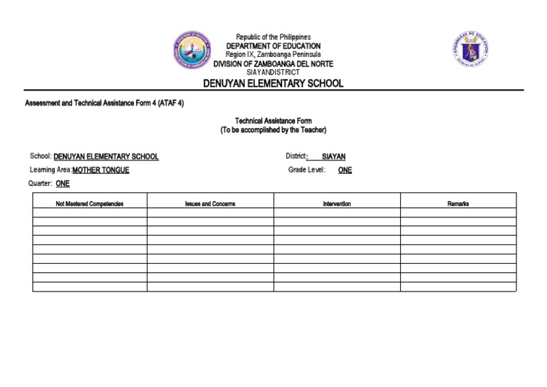 Assessment and Technical Assistance Form 4 ATAF 4 Teacher | PDF