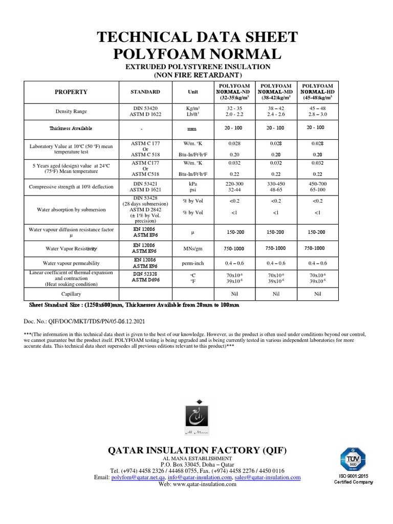 Technical Data Sheet Polyfoam Normal: Extruded Polystyrene Insulation ...