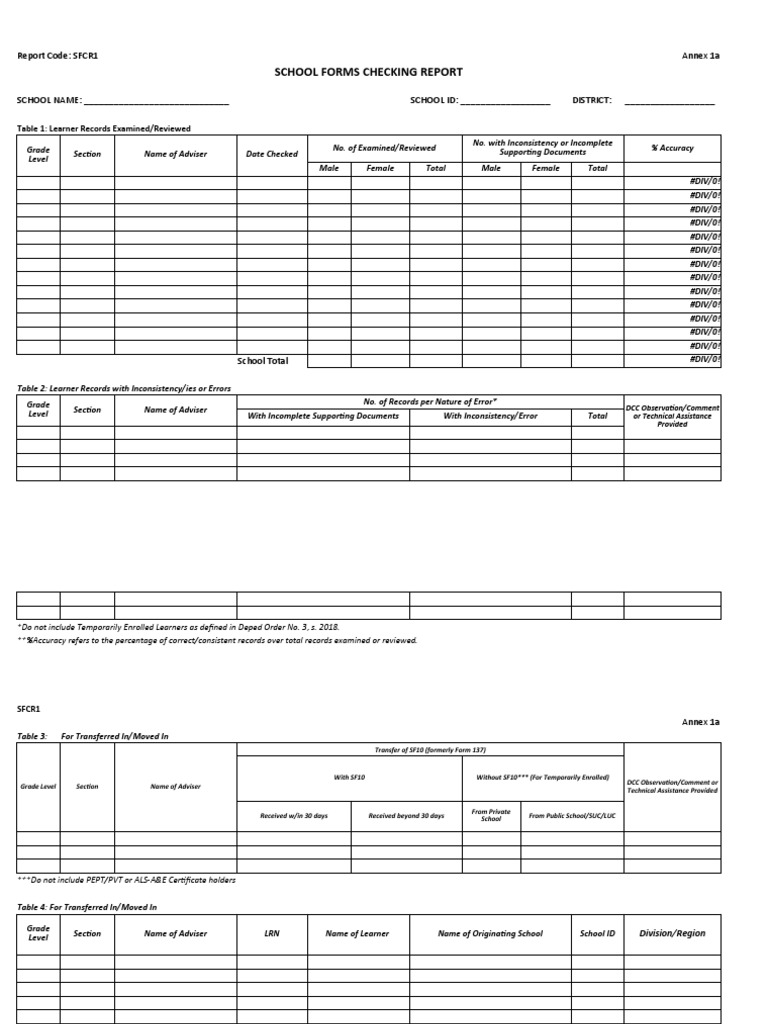 School Forms Checking Report SFCR1 | PDF