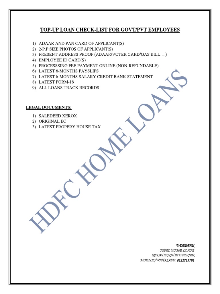 Emp Top-Up Loan Check-List | PDF | Business | Finance & Money Management