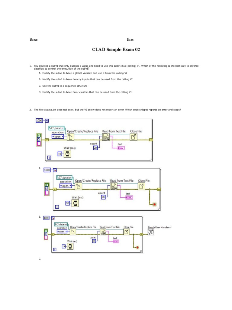 CLAD Sample Exam 02: Name: Date | PDF | Control Flow | Array Data Structure