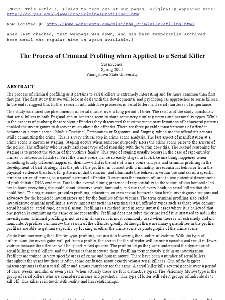 Criminal Profiling of Serial Killers | PDF | Offender Profiling | Serial Killer
