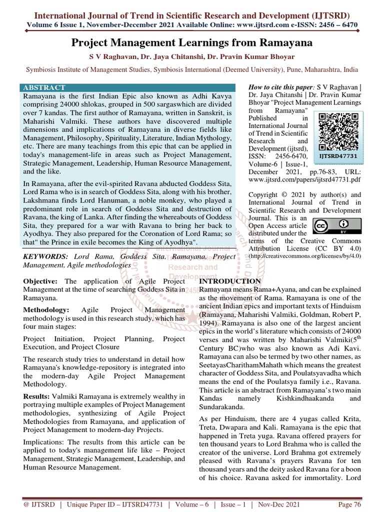 Project Management Learnings From Ramayana | PDF | Sita | Ramayana