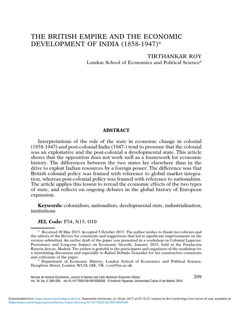Roy 2015 The British Empire and The Economic Development of India 1858 ...