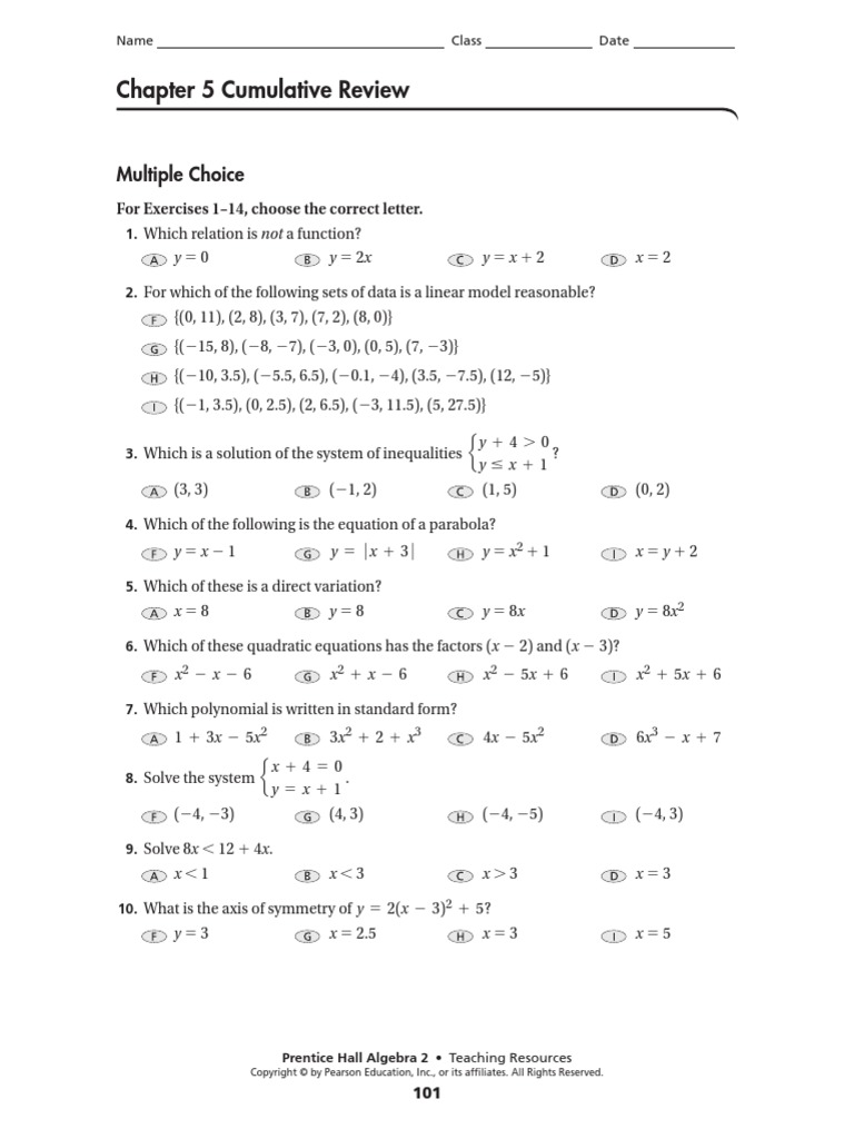 Chapter 5 Cumulative Review: Multiple Choice | PDF | Zero Of A Function ...