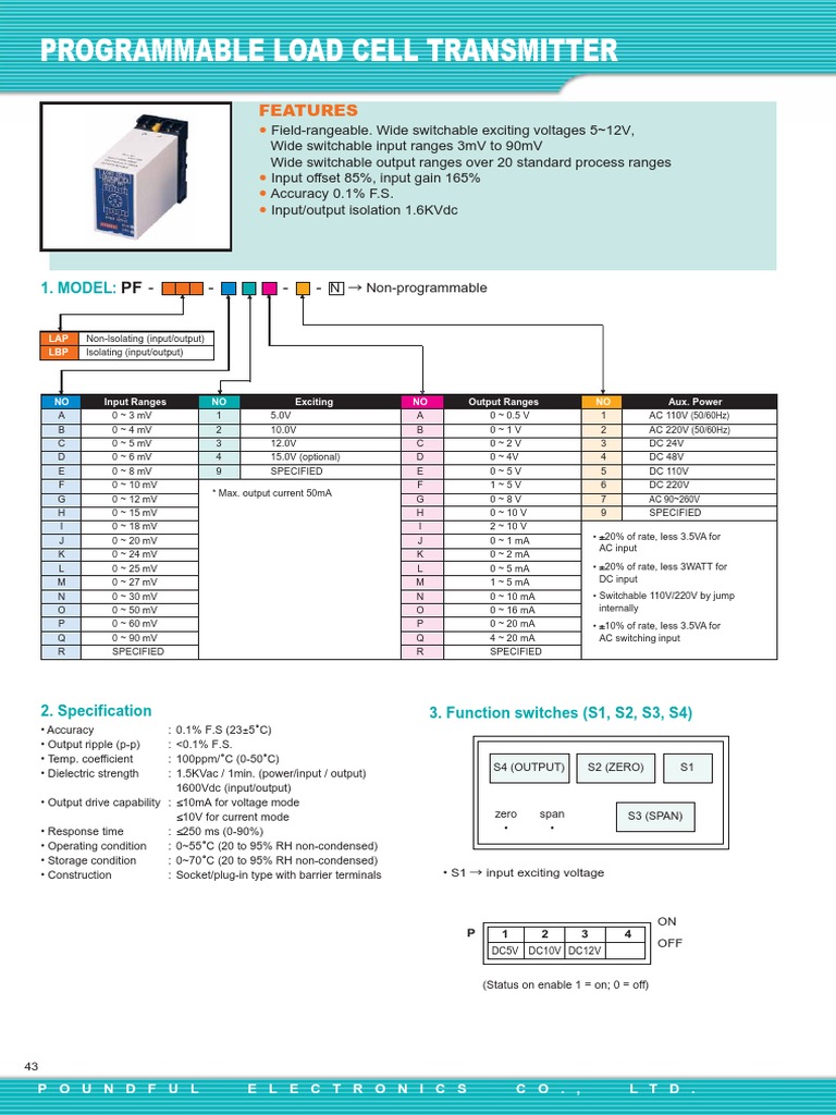 Loadcell Transmitter PF-LBP | PDF | Mains Electricity | Alternating Current