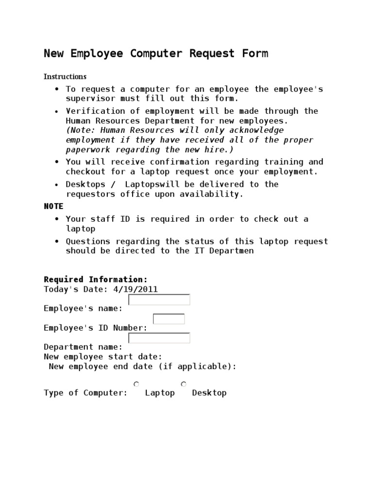 New Employee Computer Request Form | PDF