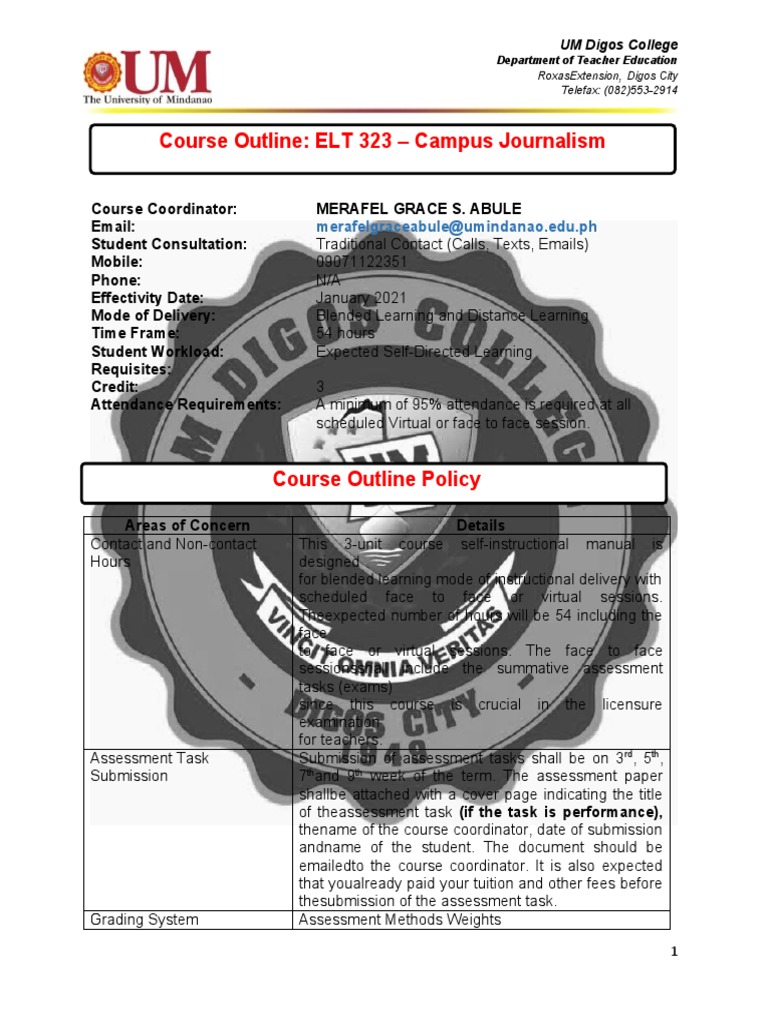 ELT 323: Campus Journalism Course Guide | PDF | Newspapers | News