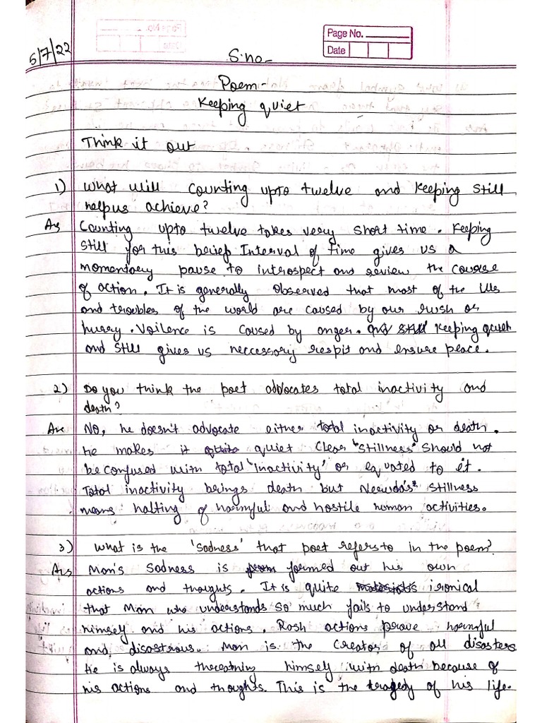 Keeping Quiet NCERT Sol | PDF