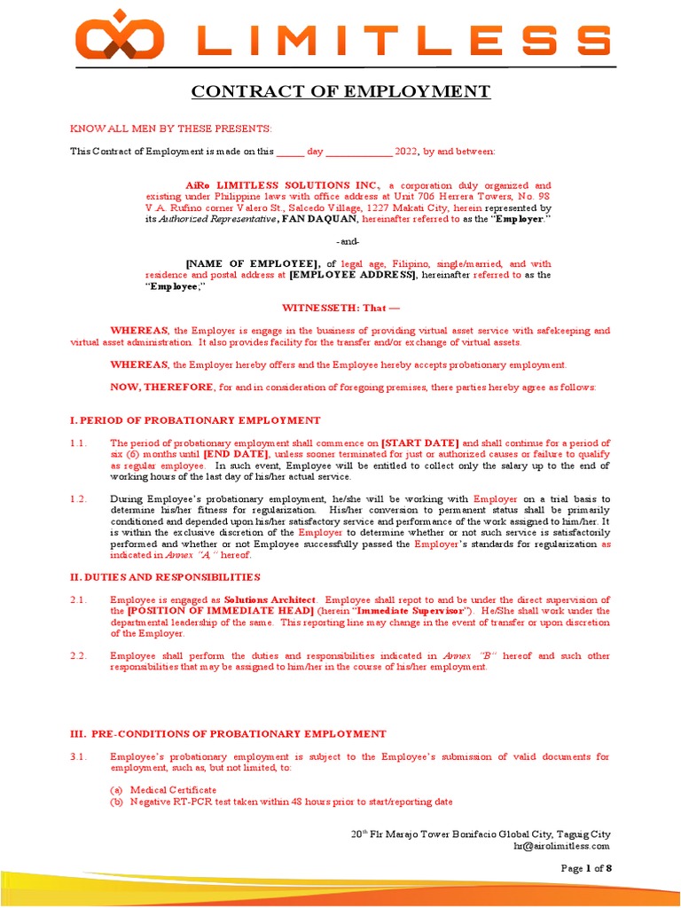 ALS - Probationary Employment Contract Template - 03292022 | PDF ...
