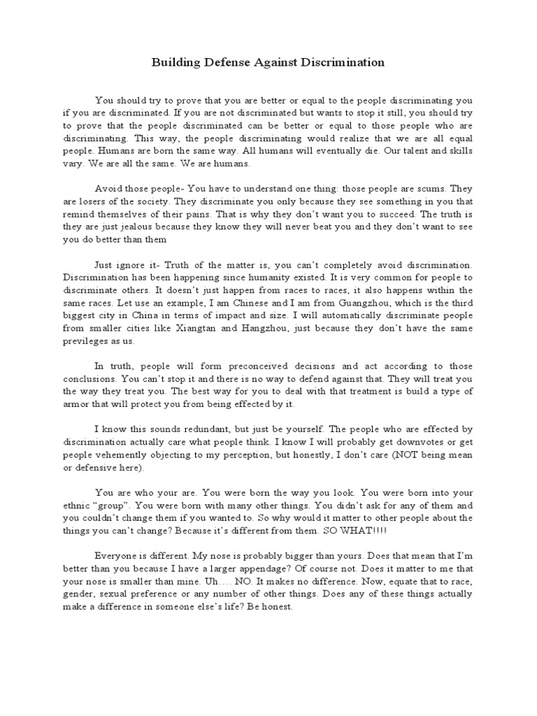 Building Defense Against Discrimination | PDF | Discrimination ...