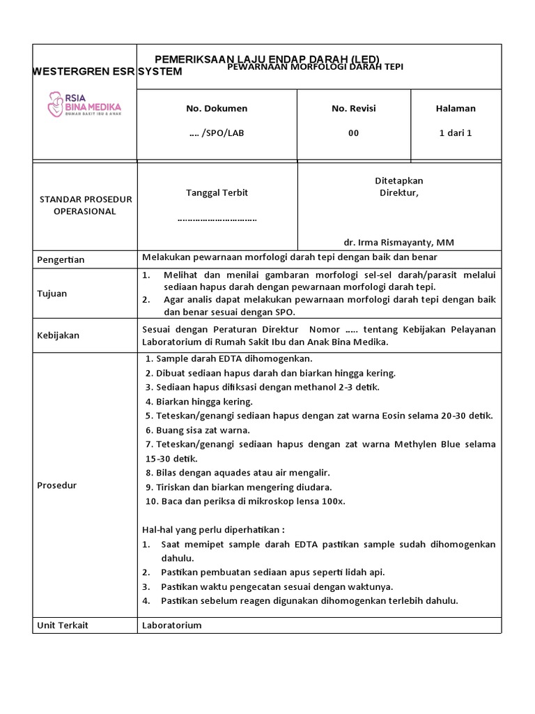 Spo Pewarnaan Morfologi Darah Tepi | PDF | Teknologi & Rekayasa