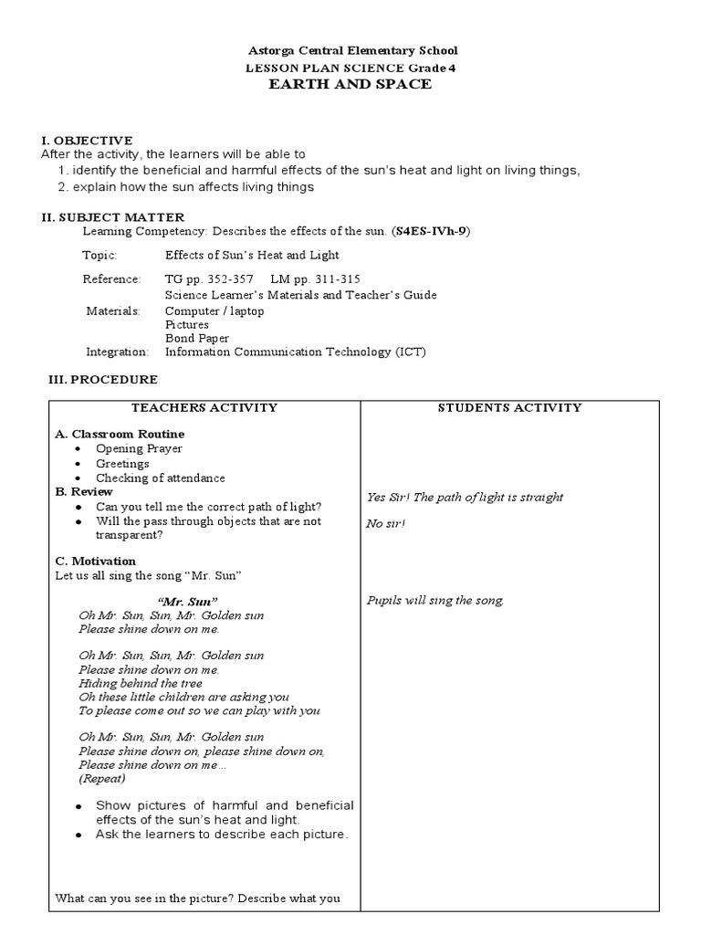 Sun's Effects on Living Things Lesson Plan | PDF | Sun | Ultraviolet