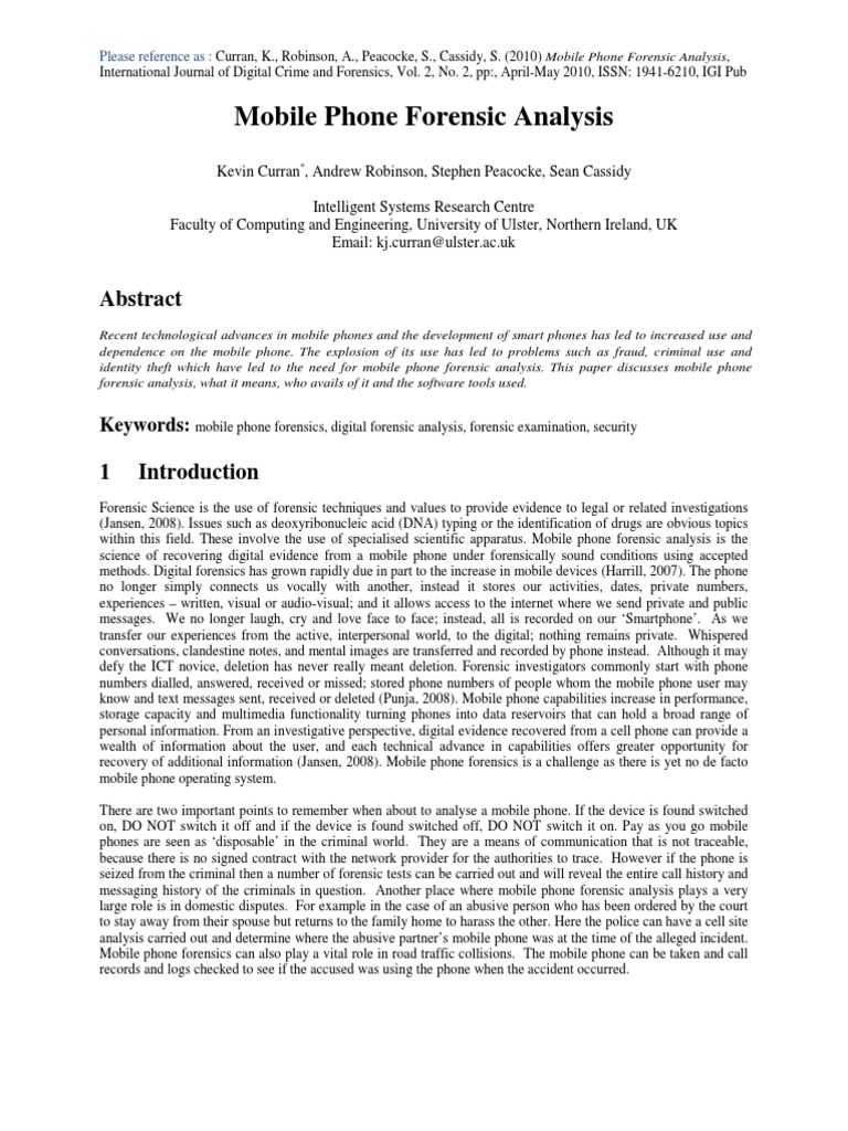 Mobile Phone Forensic Analysis | PDF | Subscriber Identity Module ...