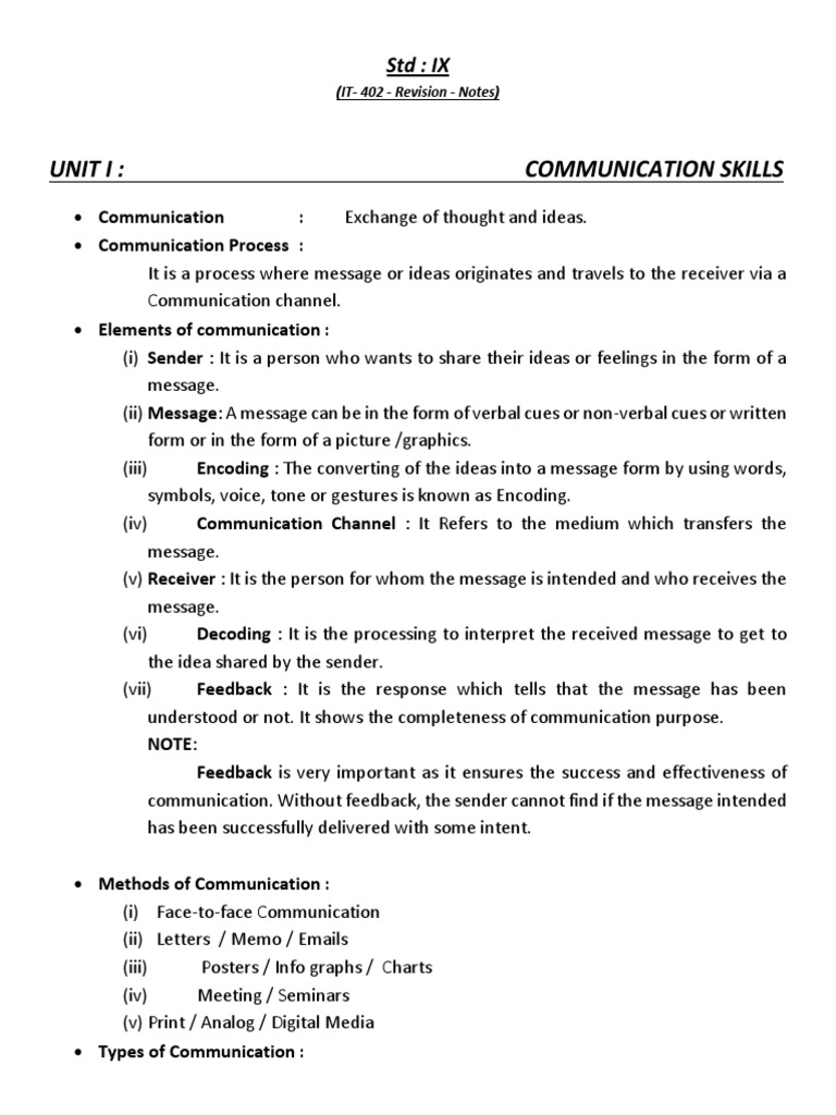 STD 9 Computer (IT-402) Unit 1 | PDF | Communication | Human Communication
