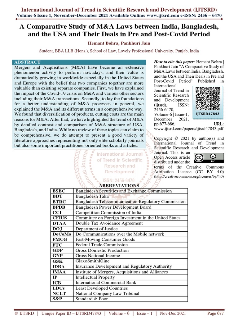 A Comparative Study of MandA Laws Between India, Bangladesh, and The ...