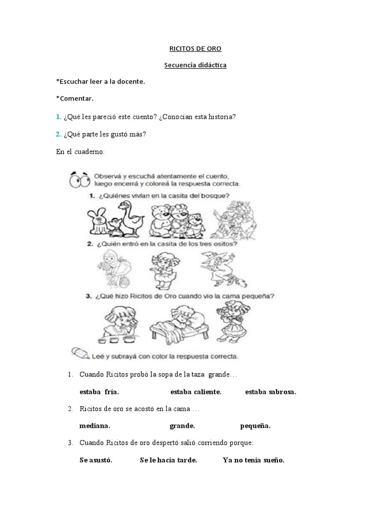 Secuencia RICITOS DE ORO | PDF | Ricitos de oro y los tres osos