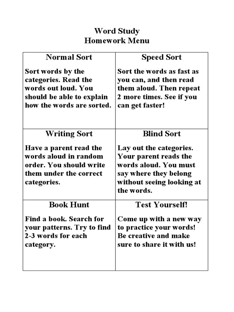 Word Study Choice Board | PDF