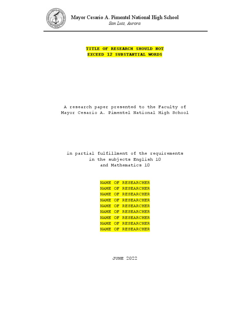 Grade 10 Research Template | PDF | Statistics | Cognition