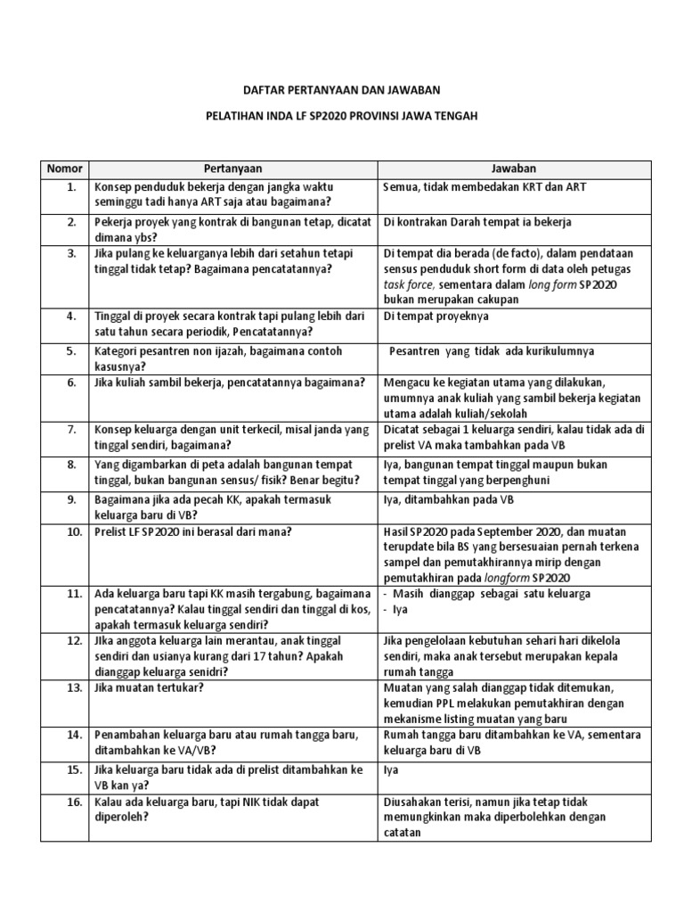 Daftar Pertanyaan Dan Jawaban Pelatihan - 3 | PDF