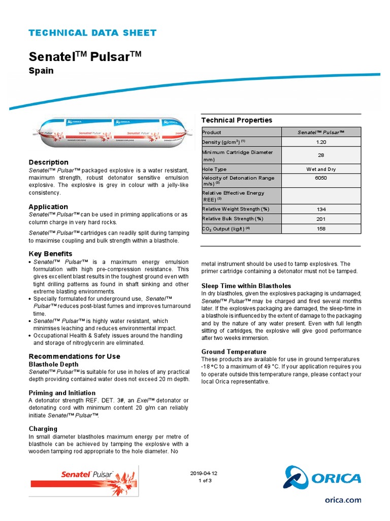Senatel Pulsar - TDS - en - 2019-04-12 - Spain | PDF | Cartridge (Firearms) | Chemistry