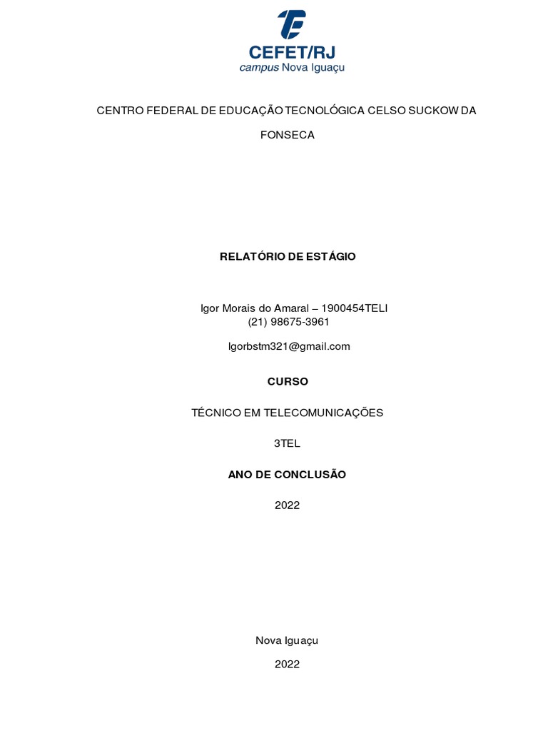 Relatorio de Estagio Igor Morais Do Amaral | PDF | Circuitos eletrônicos | Engenharia Elétrica