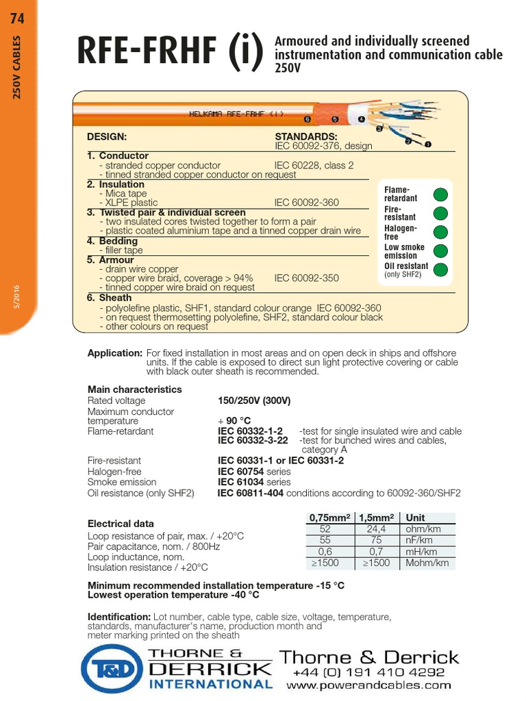 RFE FRHF I Fire Resistant Cable | PDF | Wire | Electrical Engineering