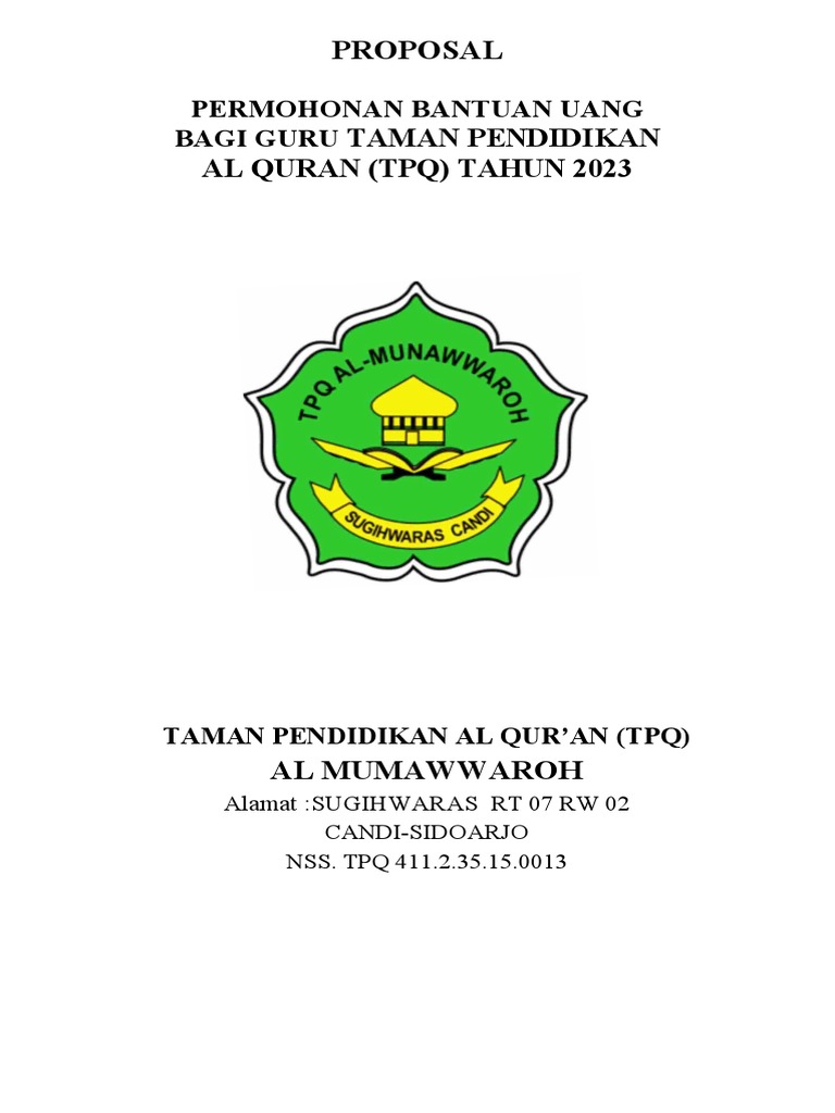 Contoh Proposal Insentif 2023 FKK TPQ Candi | PDF