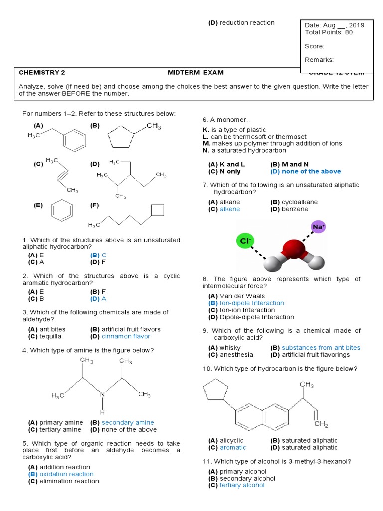 2019MTEQtr1G12-STEM - Chem2 | PDF | Alcohol | Amine