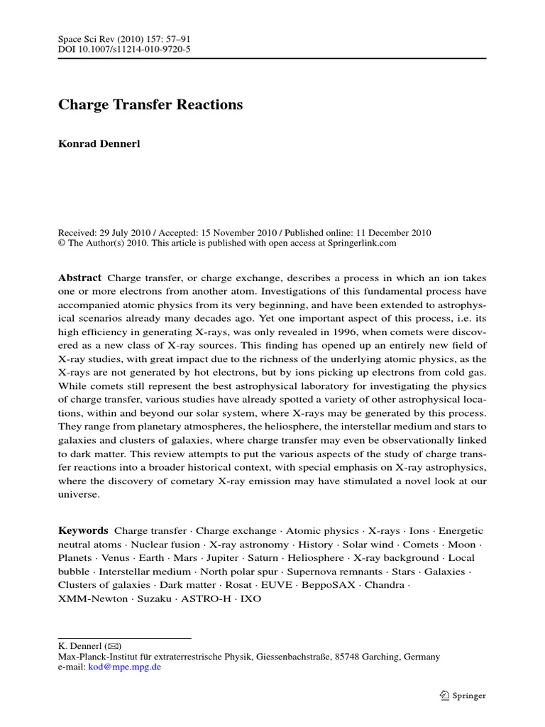 Charge Transfer Reactions | PDF | Comet | Electron