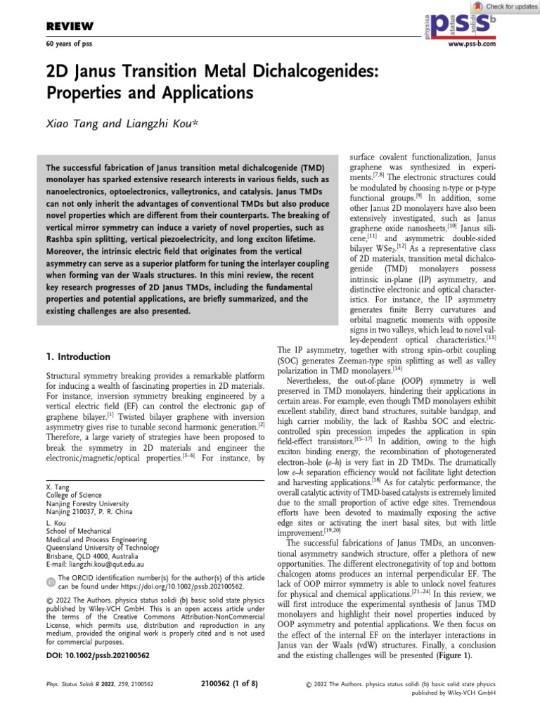 2D Janus Transition Metal Dichalcogenides | PDF | Graphene | Materials