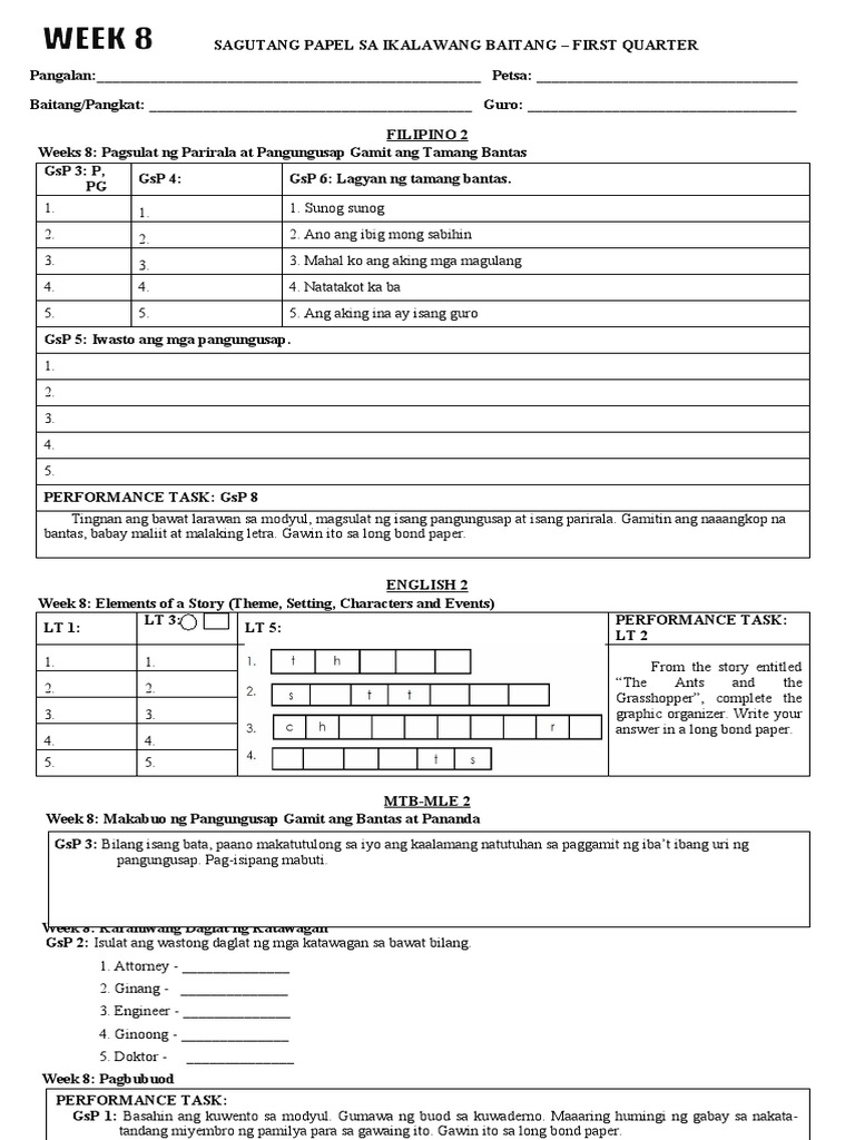 Answer Sheet 1ST QTR - Week 8 | PDF