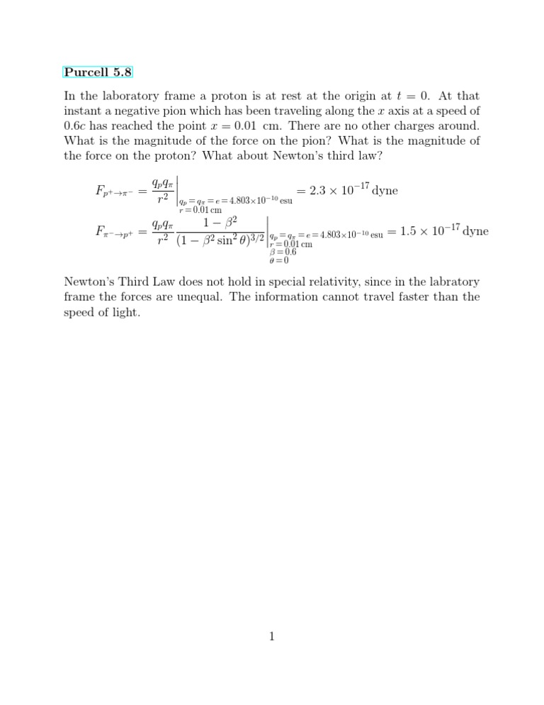 Purcell Physics Problem 5.8 Solution | PDF